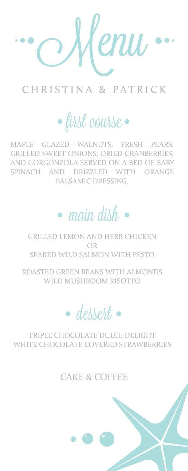 Seaside Soiree, Beachy Printable Wedding Menu - Etsy