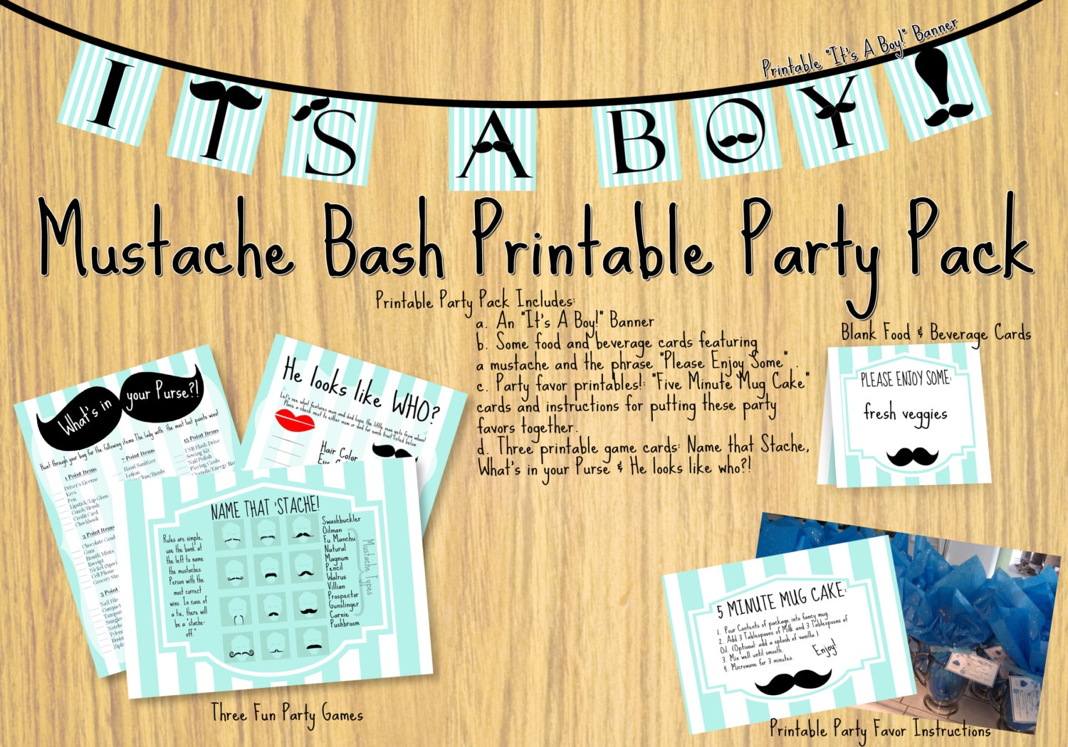 Mustache Bash Printable Party Pack - Etsy