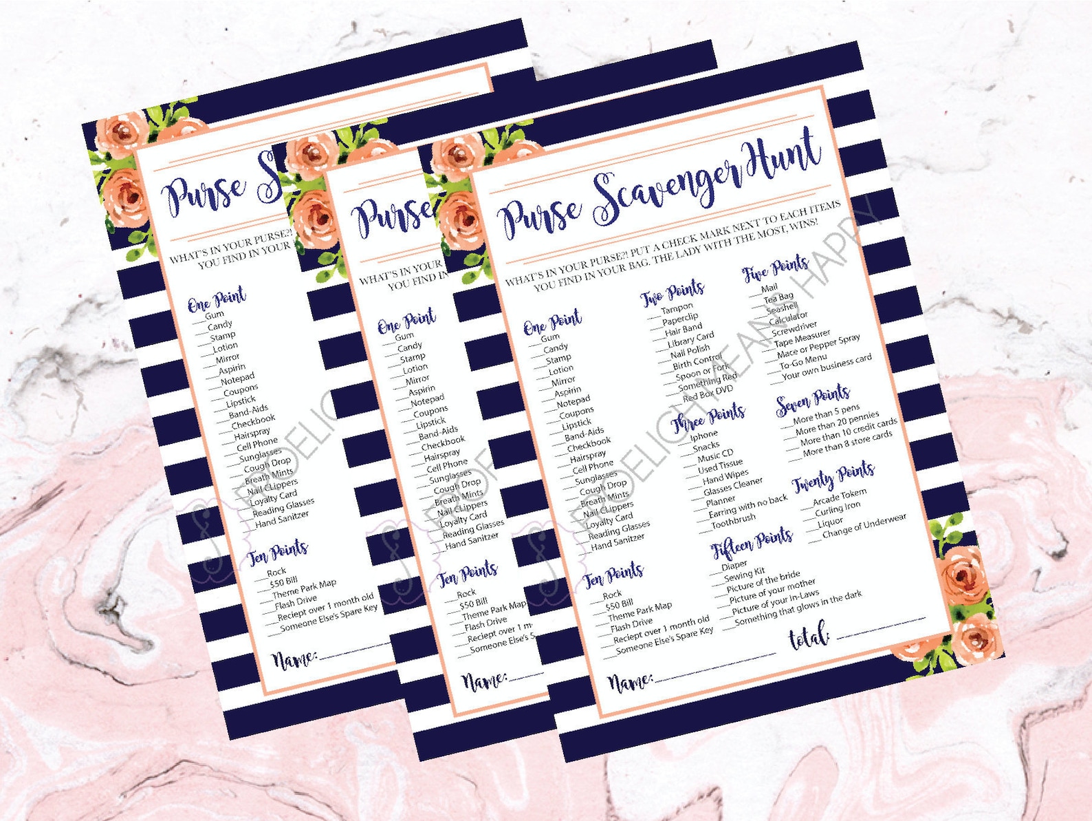 What's in Your Purse?! Purse Scavenger Hunt Baby or Bridal Shower ...