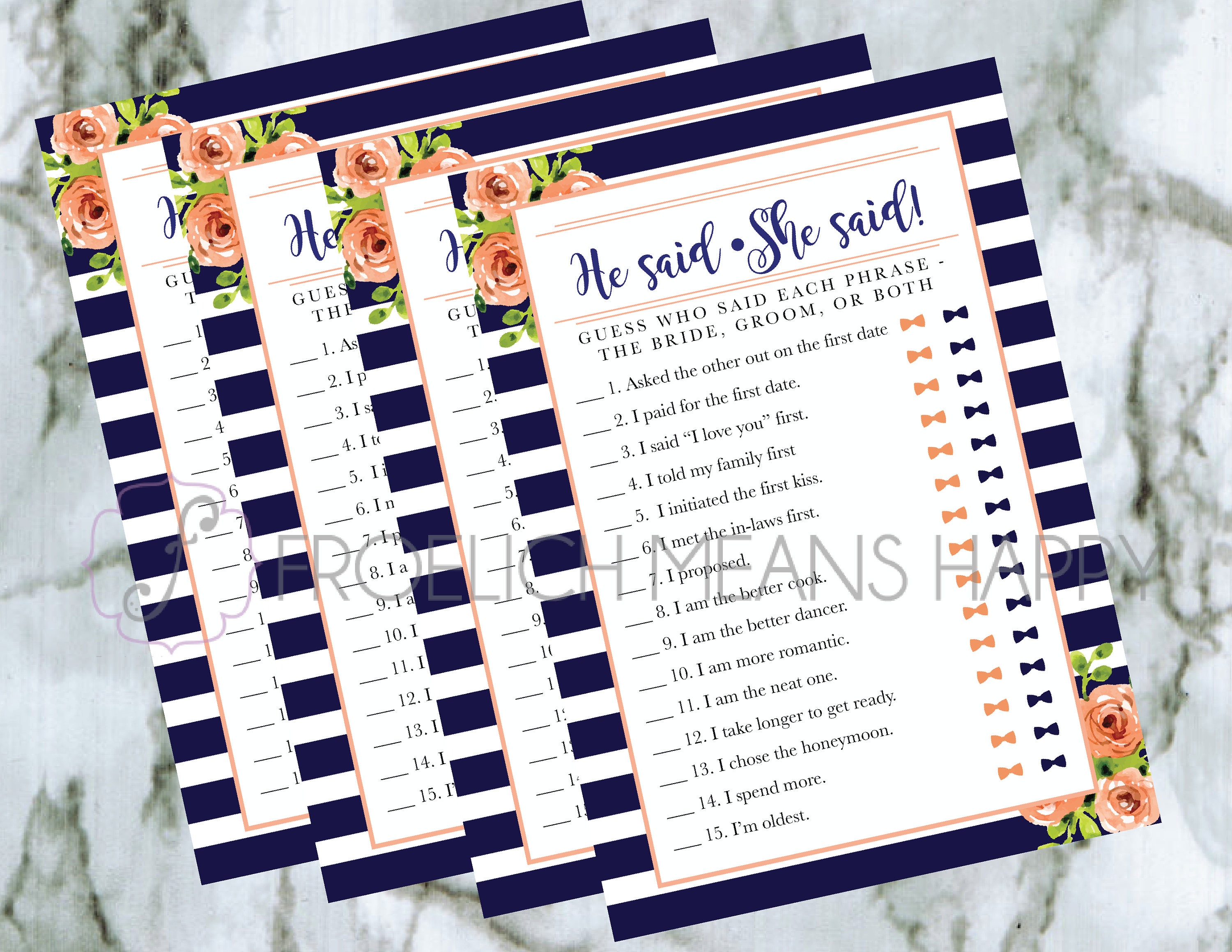 He Said She Said Game, Baby Shower Game, Bridal Shower Game, Printable ...