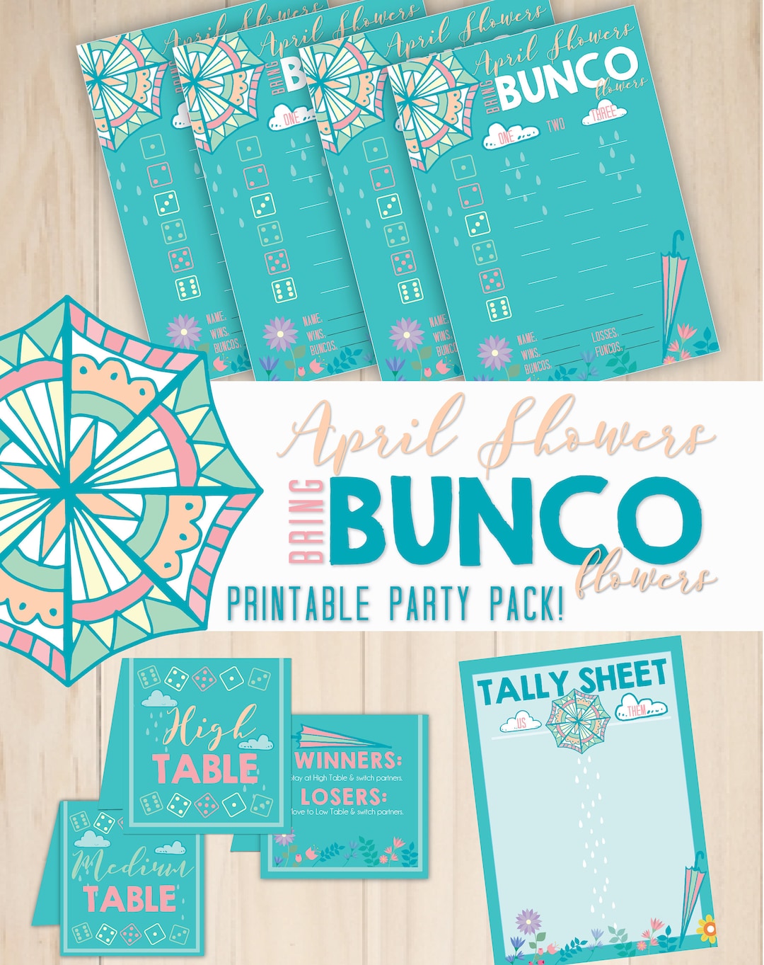 April Showers Bring Bunco Flowers, April Bunco Game, April Showers ...