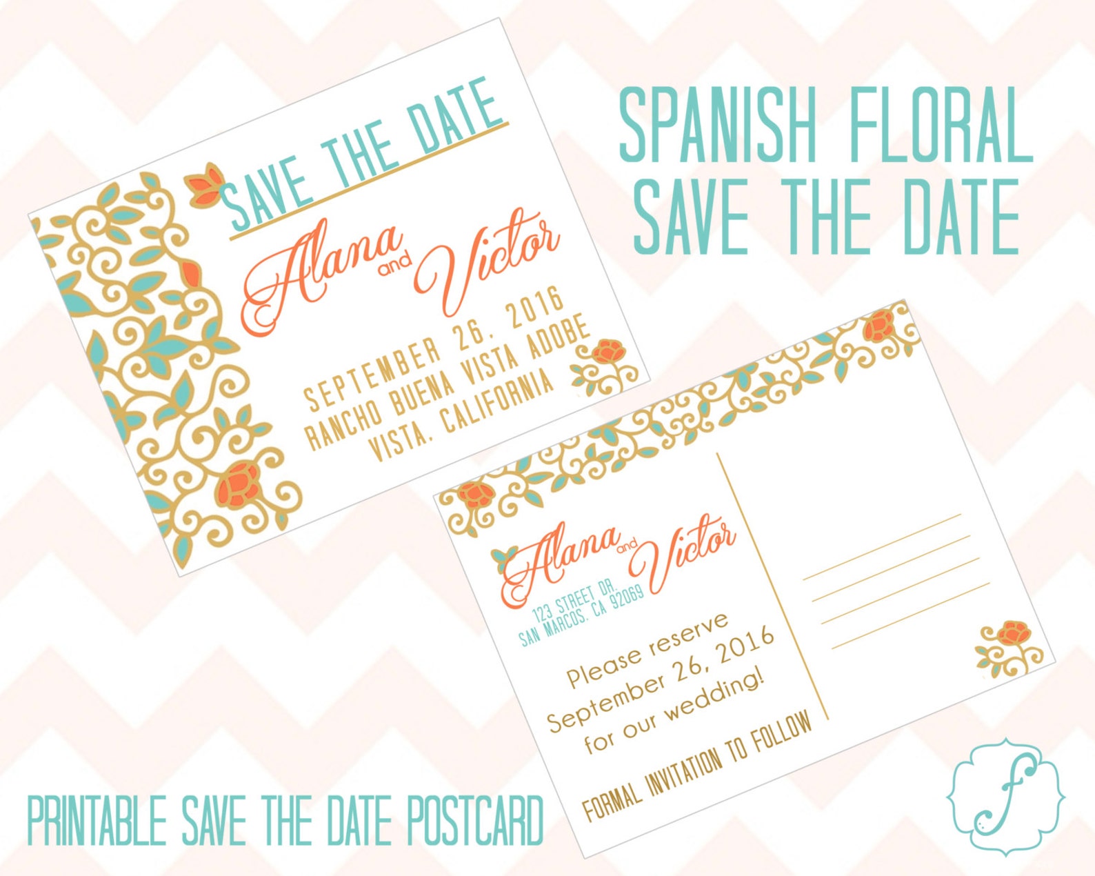 Spanish Floral Save the Date Printable Postcard - Etsy