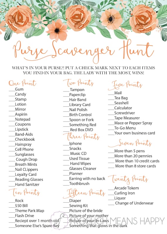 Whats In Your Purse Game Bridal Shower Printable Template Etsy