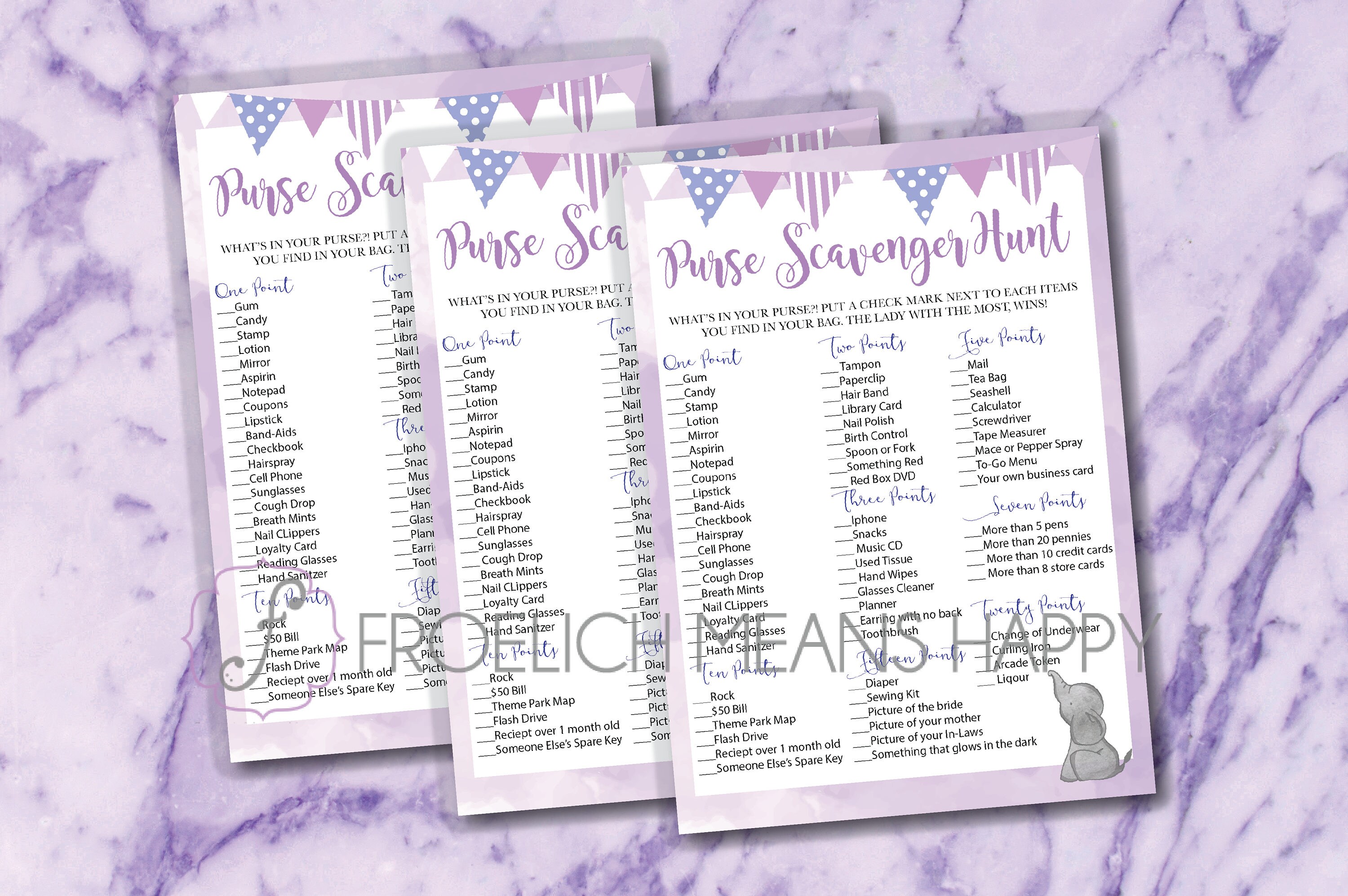 What's in Your Purse Purse Scavenger Hunt Baby or Bridal Shower ...