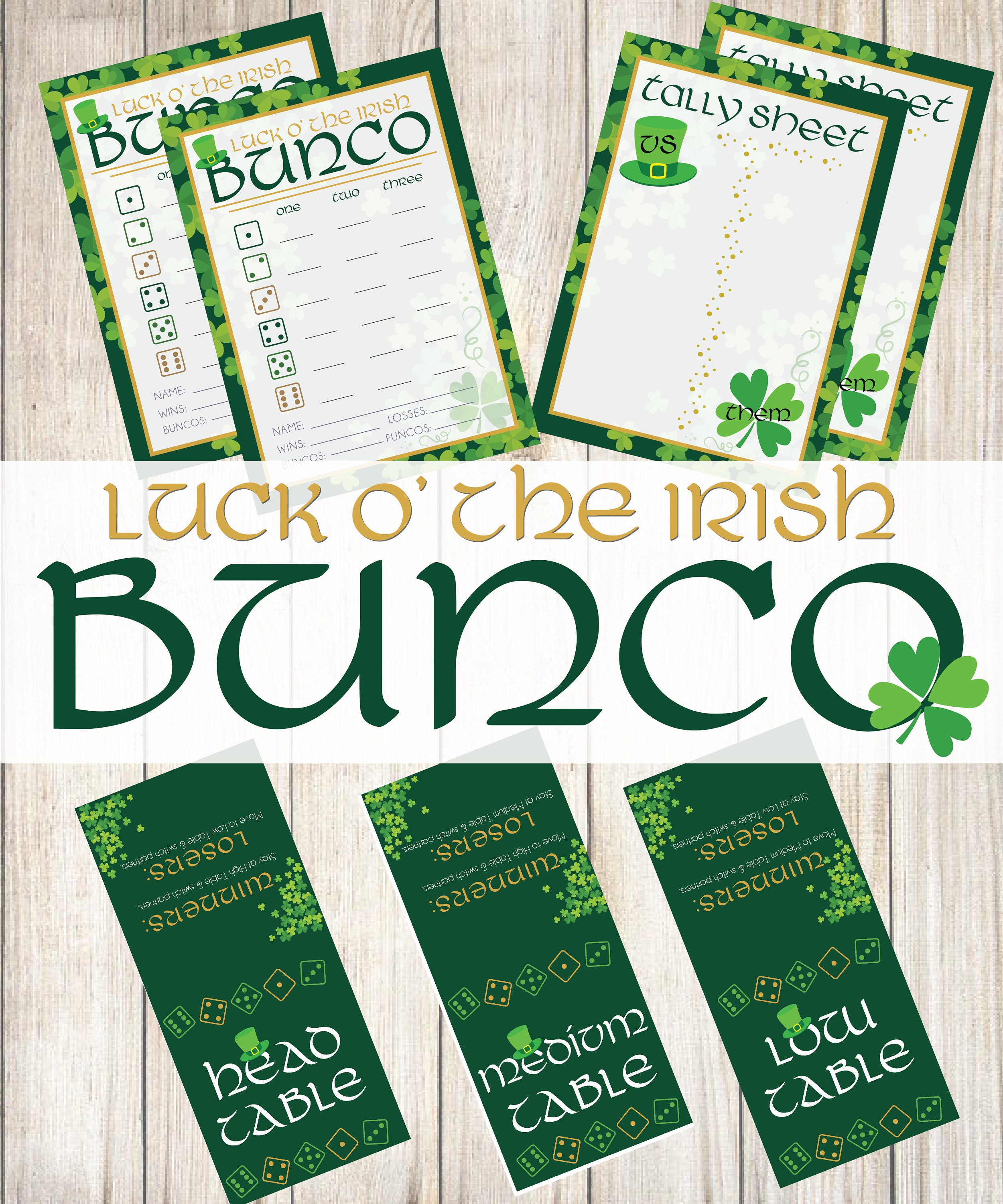 Saint Patricks Day Printable Bunco, St. Patricks Bunco Cards, Bunco ...