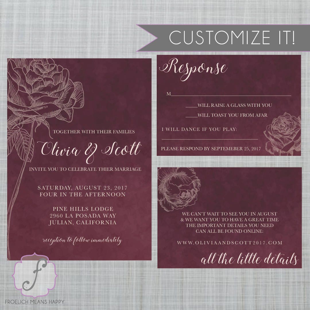 Burgundy Watercolor Invitation, Burgundy Invitation Suite, Watercolor ...