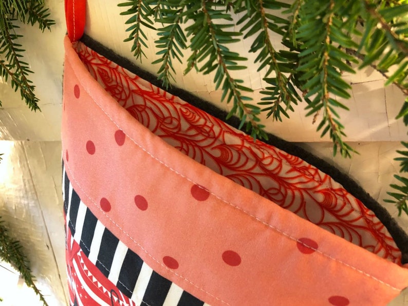 Red Christmas Stocking, Handmade Quilted, Red, Modern Colorful ...