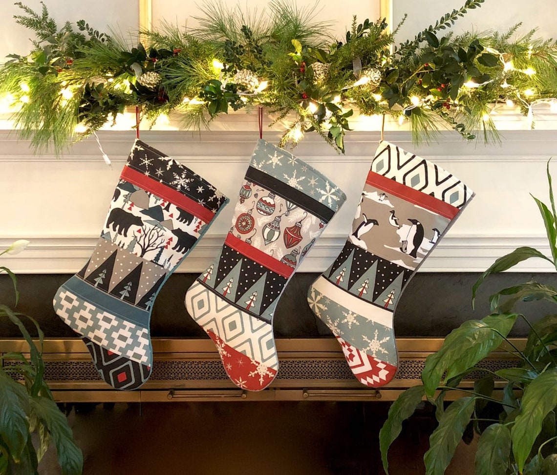 Penguin Christmas Stocking Quilted Personalized Country | Etsy