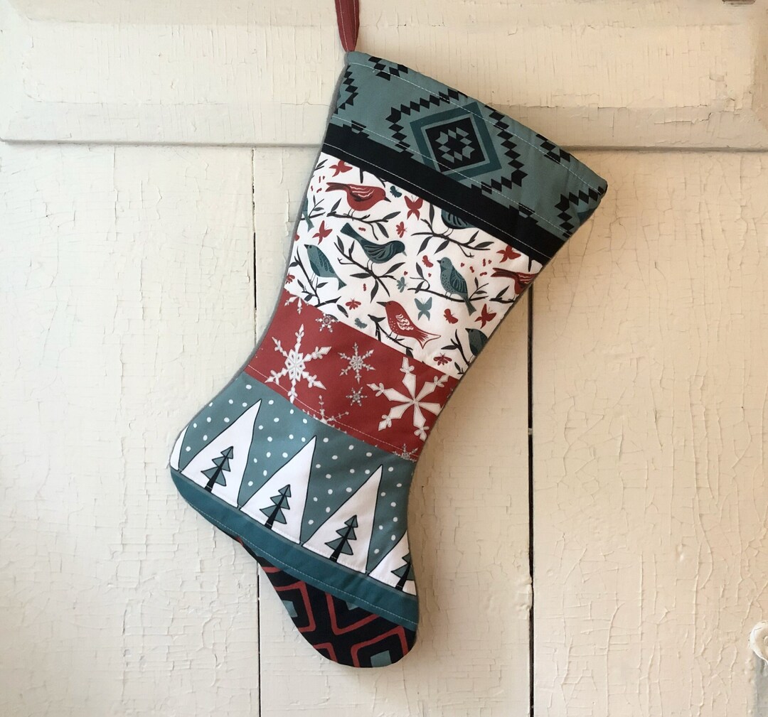 Bird Christmas Stocking, Personalized Country Christmas Quilted ...