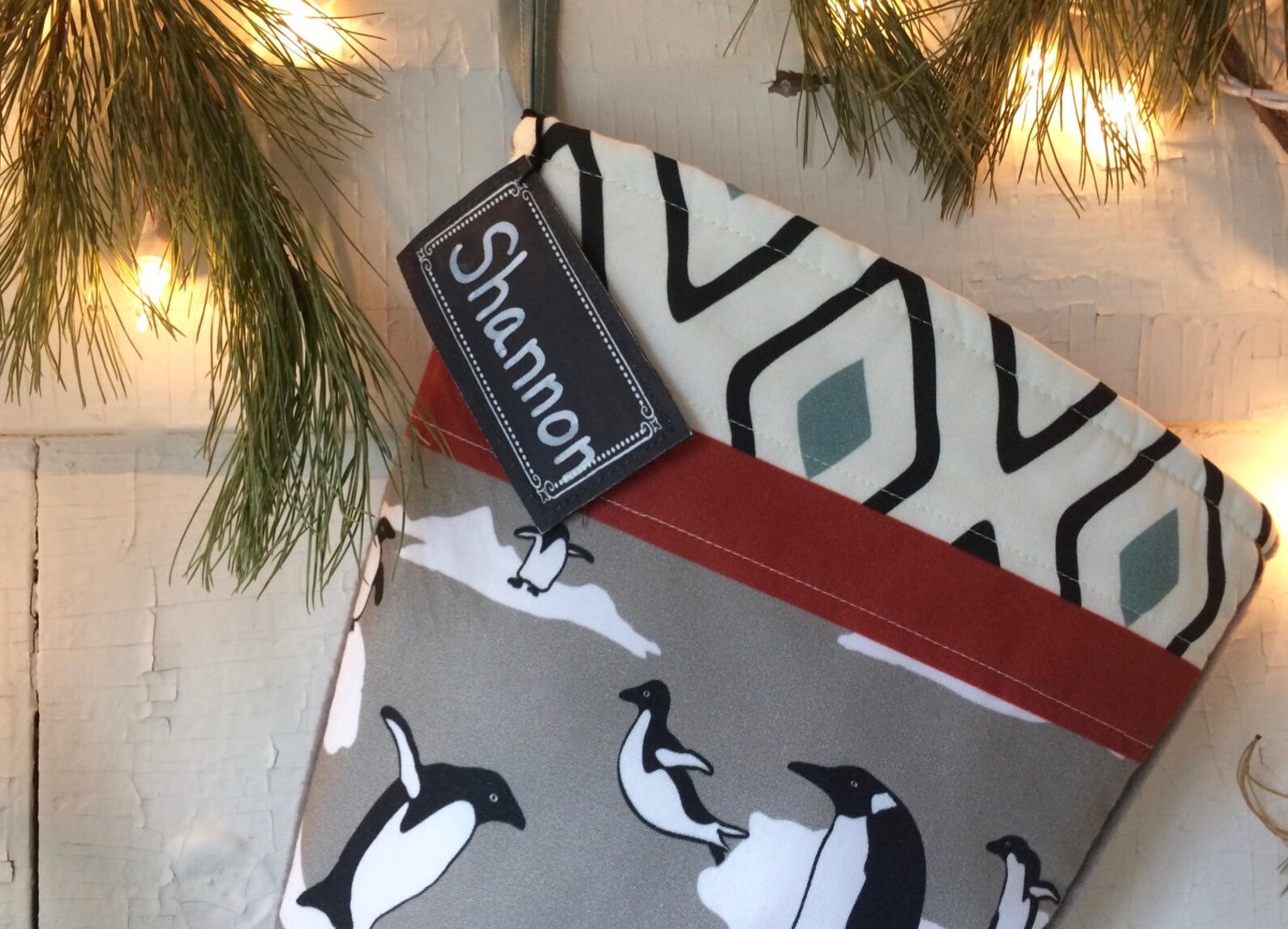 Penguin Christmas Stocking Quilted Personalized Country | Etsy