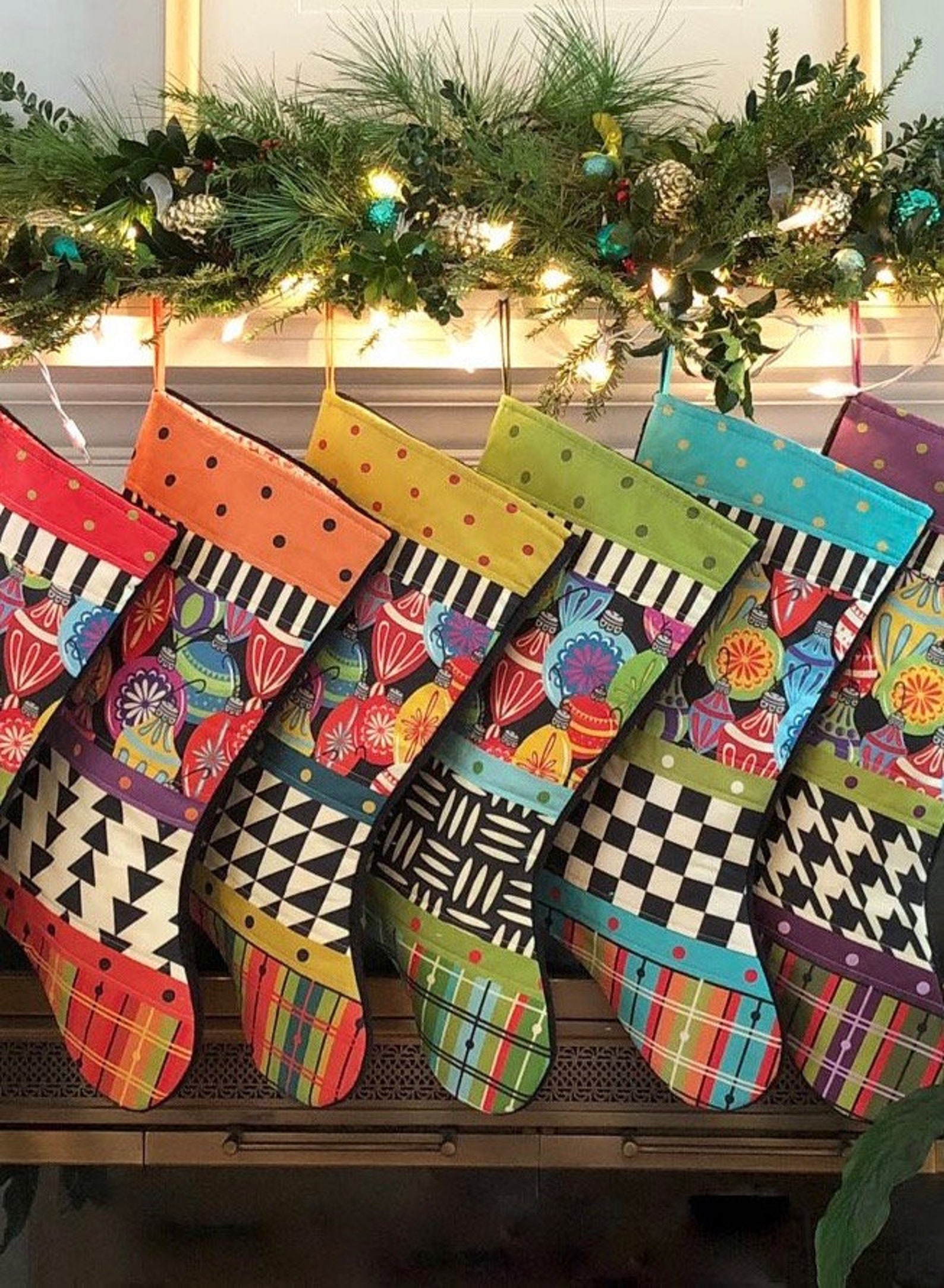 Colorful Quilted Christmas Stocking: Modern Candy Color Family Set ...