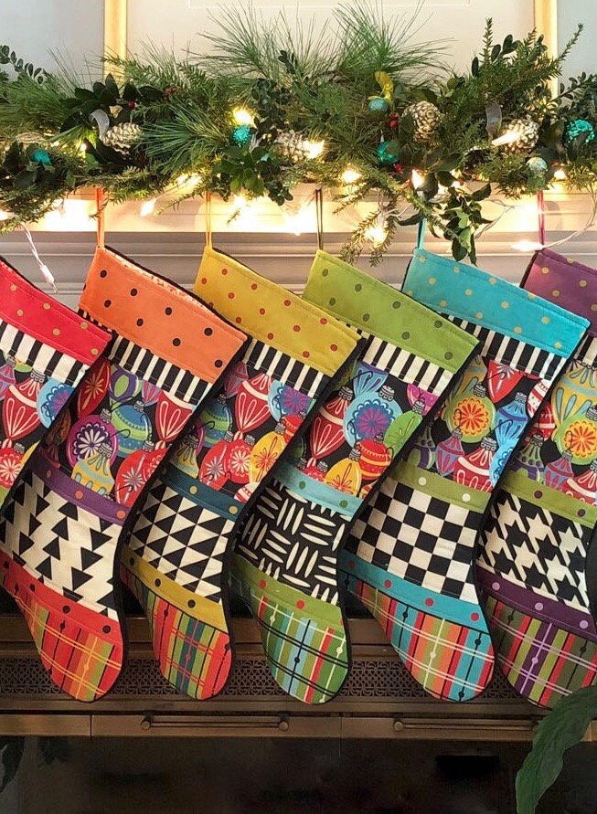 Colorful Quilted Christmas Stocking: Modern Candy Color Family Set ...