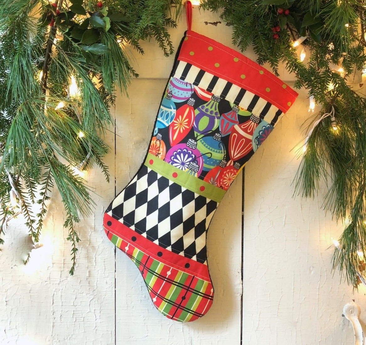 Colorful Quilted Christmas Stocking: Modern Candy Color Family Set ...