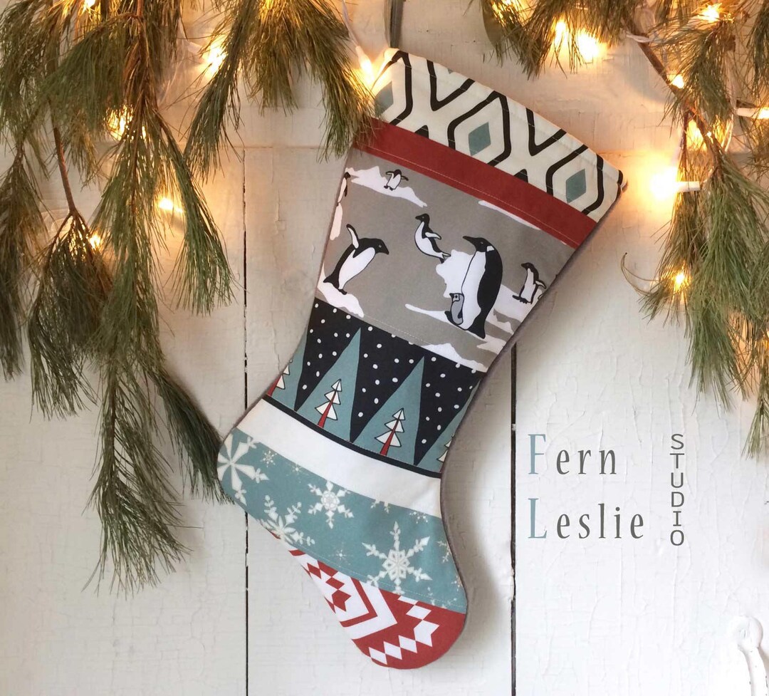 Penguin Christmas Stocking Quilted Personalized Country Boho - Etsy