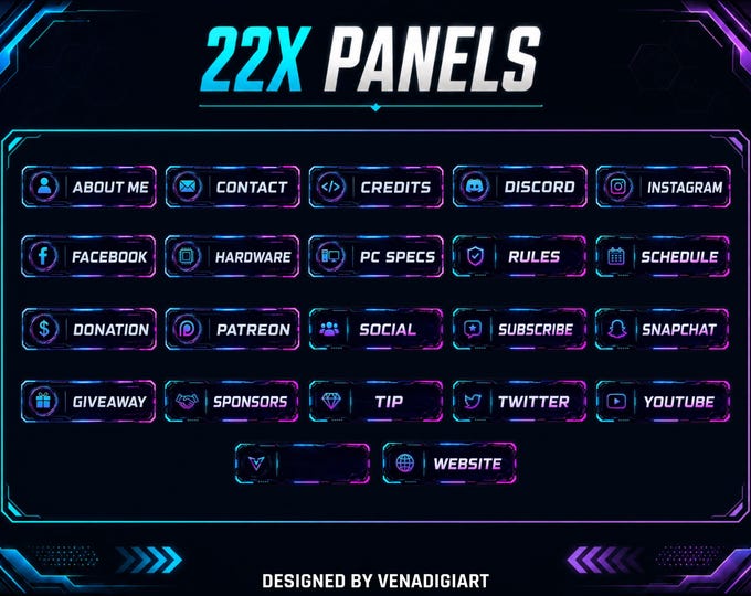 Cyberpunk Twitch Panels Set, Neon Gaming Stream Overlay Pack for Twitch ...