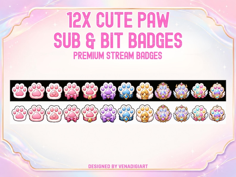 12x Cute Paw Sub Badges Twitch Kick Bit Badges Streamer Pack - Etsy UK