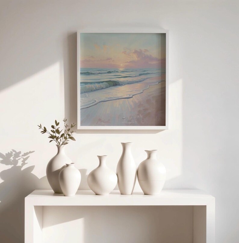Ocean Sunset Pastel Seascape Print | Coastal Beach House Wall Art ...