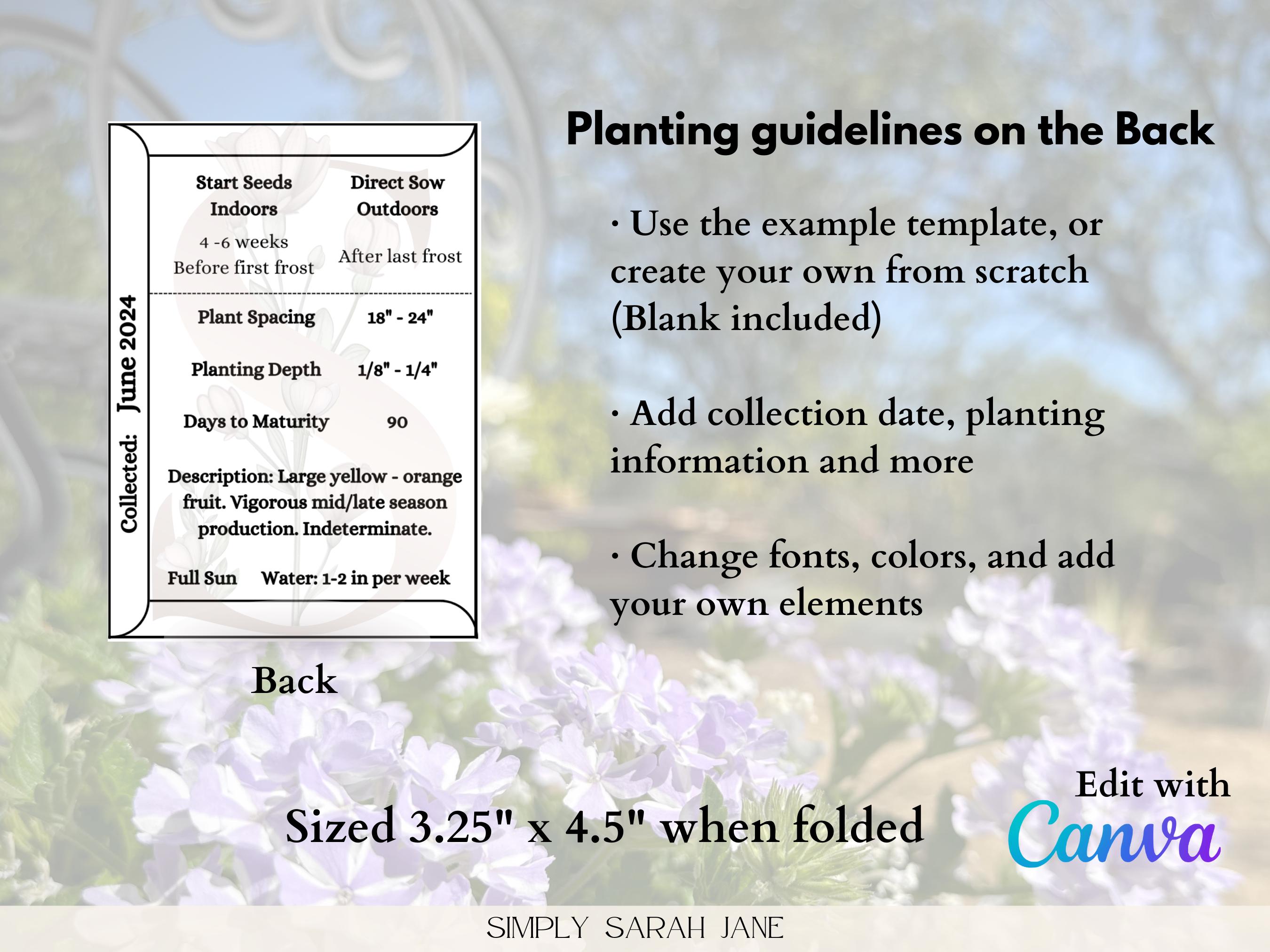 Printable Seed Packet Template for Canva | Editable DIY Seed Storage ...