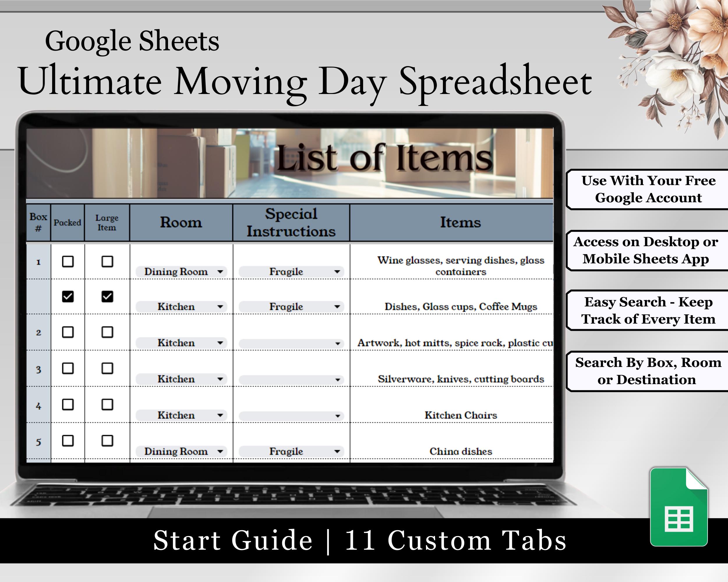 Ultimate Moving Box Inventory Tracker & Organizer Tool Use With Google ...