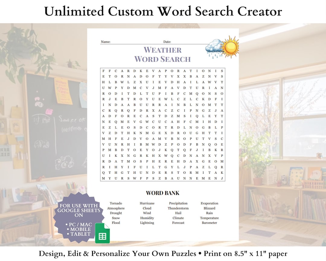 Unlimited Custom Word Search Creator | Fully Editable | Use With Google ...