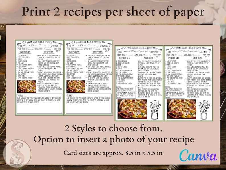 Editable Recipe Card Template | Multiple Sizes | Printable Recipe ...