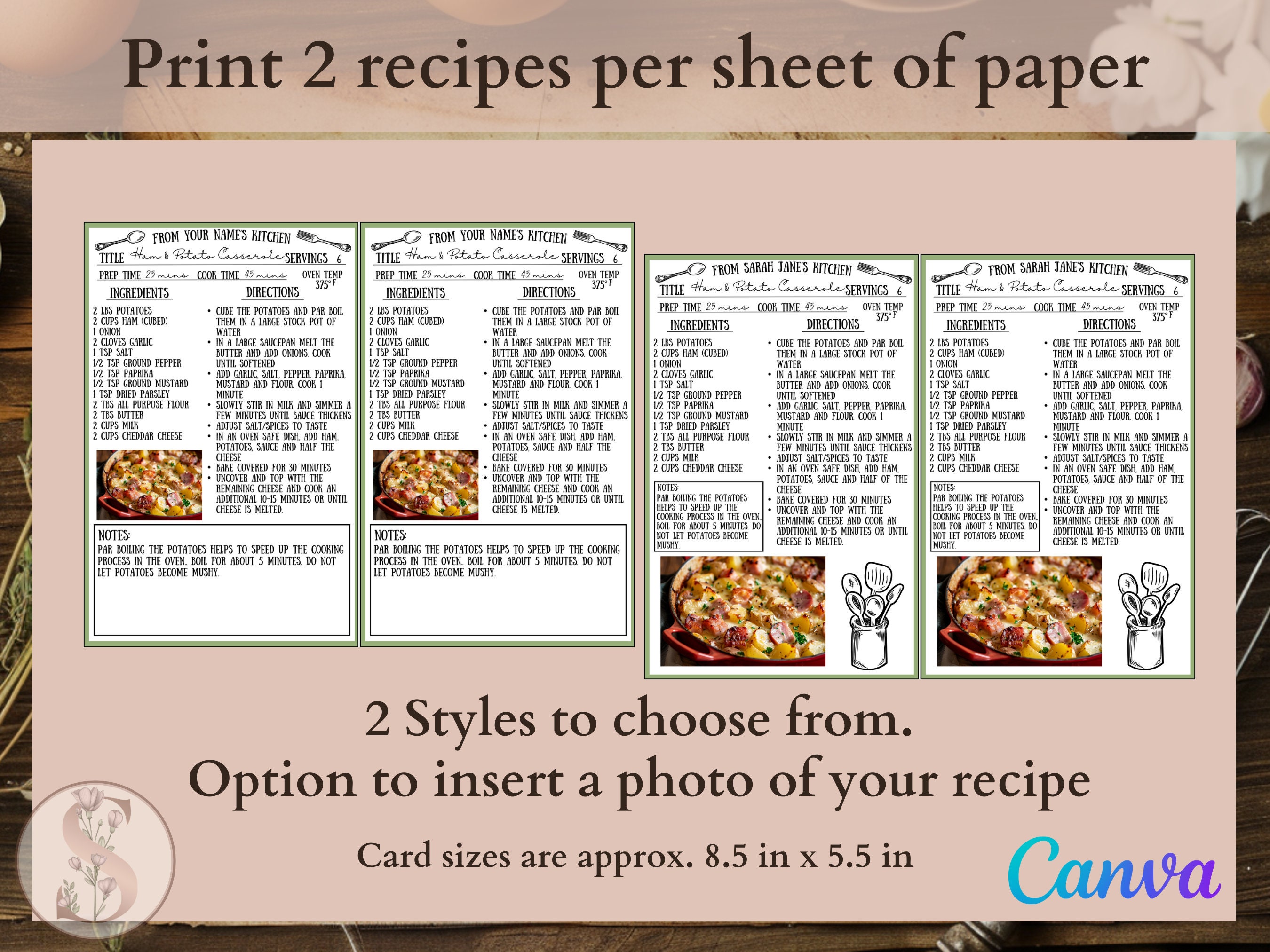 Editable Recipe Card Template | Multiple Sizes | Printable Recipe ...