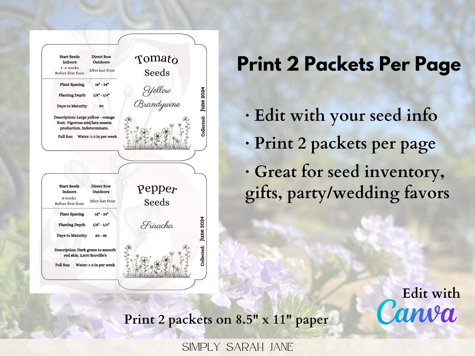 Printable Seed Packet Template for Canva | Editable DIY Seed Storage ...