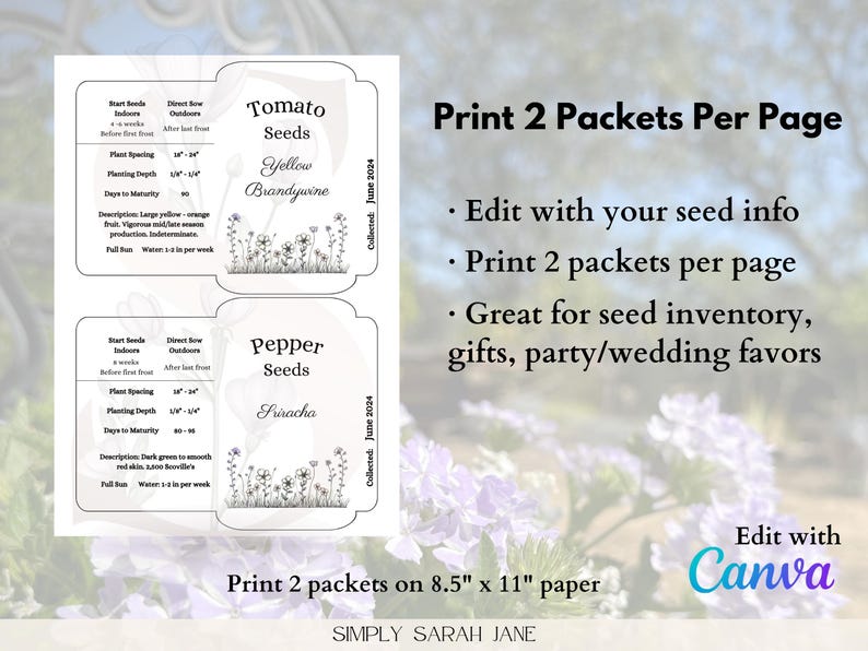 Printable Seed Packet Template for Canva | Editable DIY Seed Storage ...
