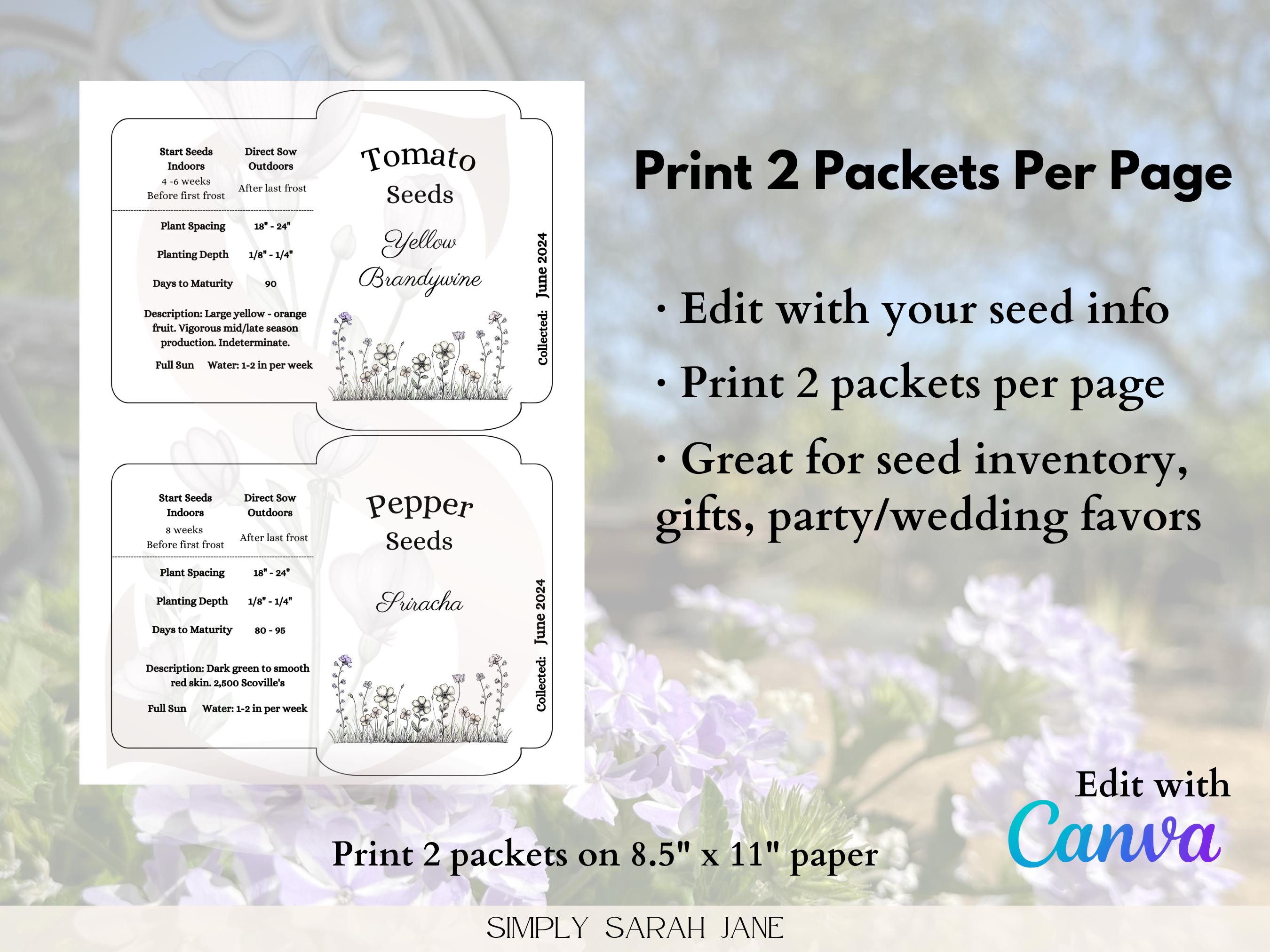 Printable Seed Packet Template for Canva | Editable DIY Seed Storage ...