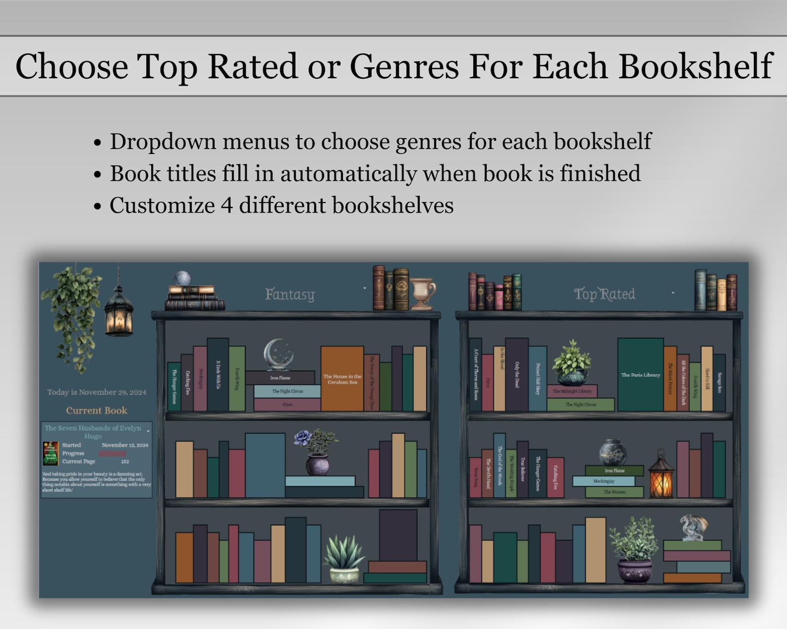 Digital Library Tracker Spreadsheet | Customizable Personal Bookshelf ...