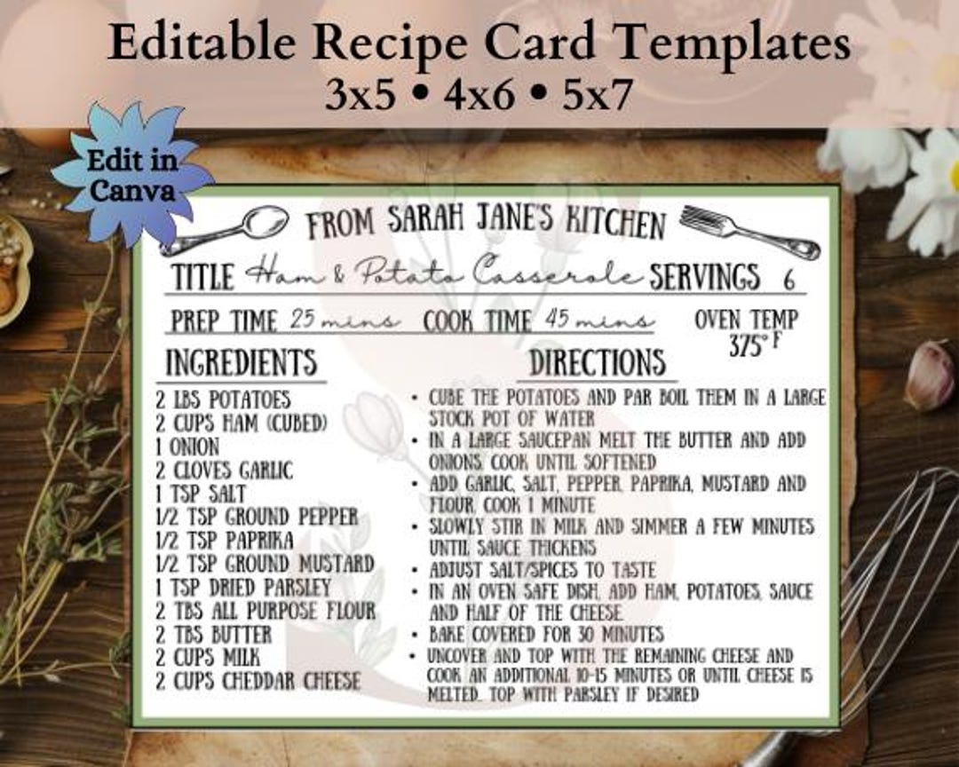 Recipe Card Templates | Editable in CANVA | Instant Download | 3x5 4x6 ...