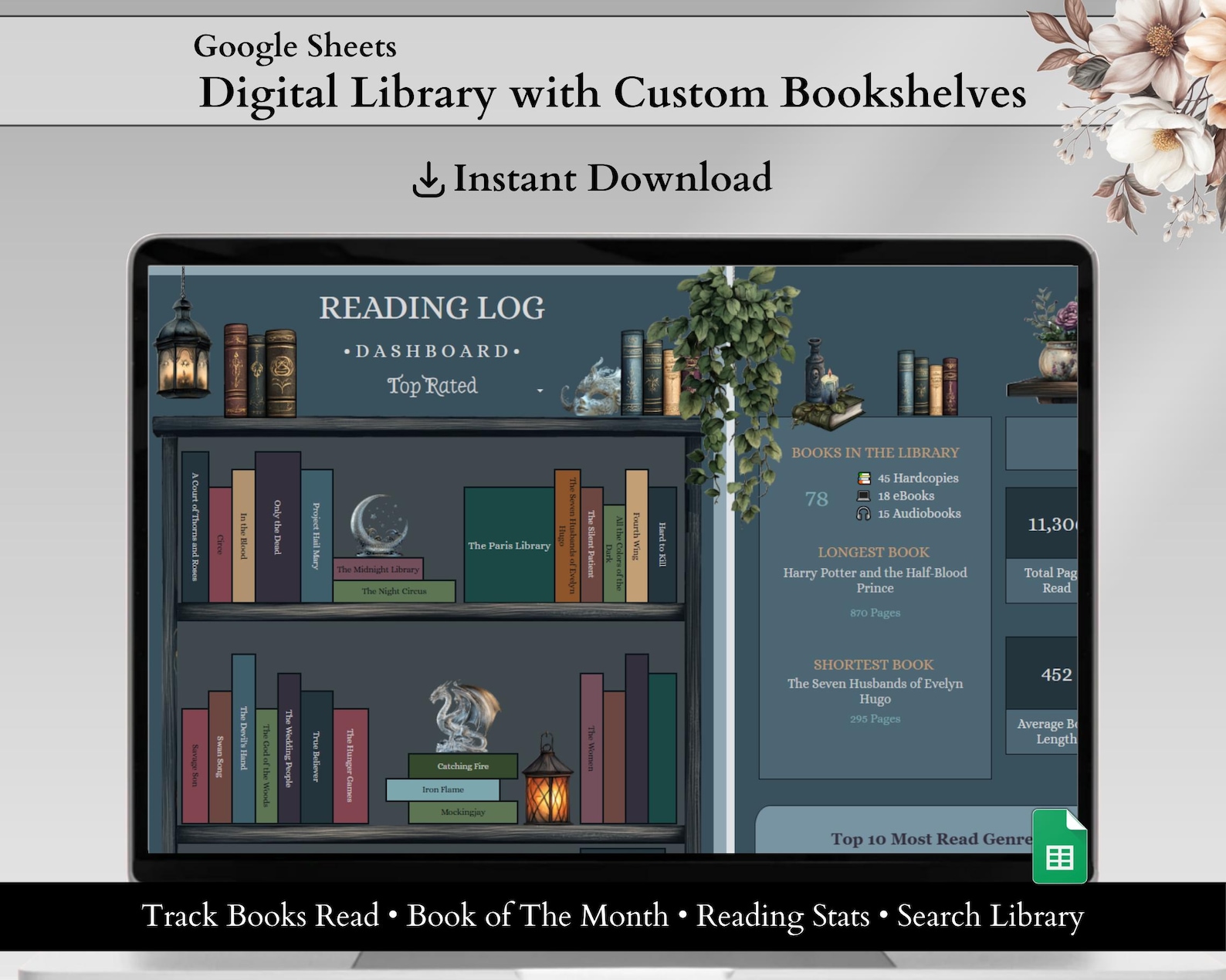 Digital Library Tracker Spreadsheet | Customizable Personal Bookshelf ...