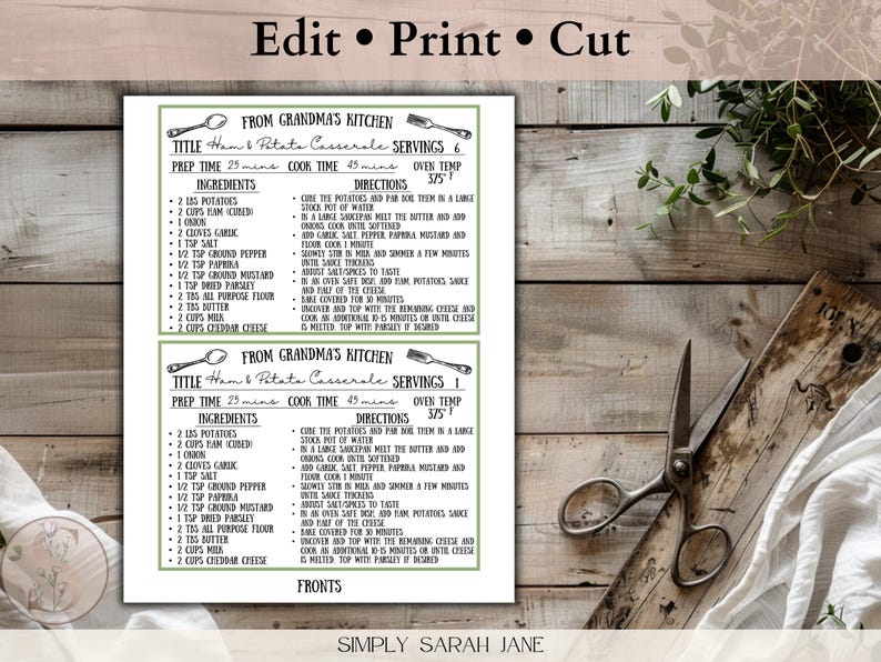 Recipe Card Templates Editable in Canva Instant Download 3x5 4x6 5x7 ...