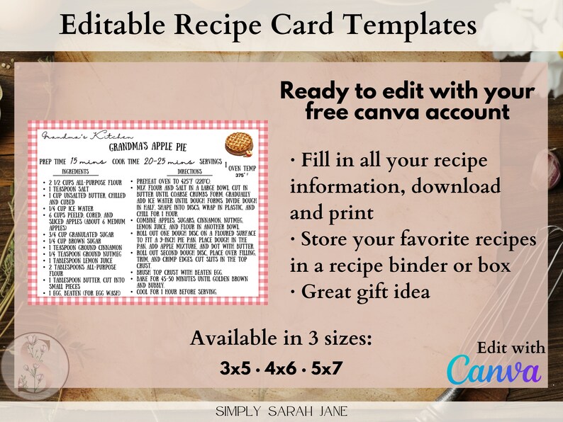 Custom Recipe Card Template | 5x7 4x6 and 3x5 Sizes Available | Edit ...