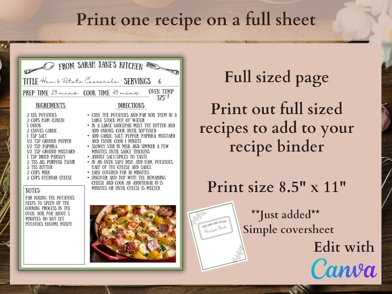 Editable Recipe Card Template | Multiple Sizes | Printable Recipe ...