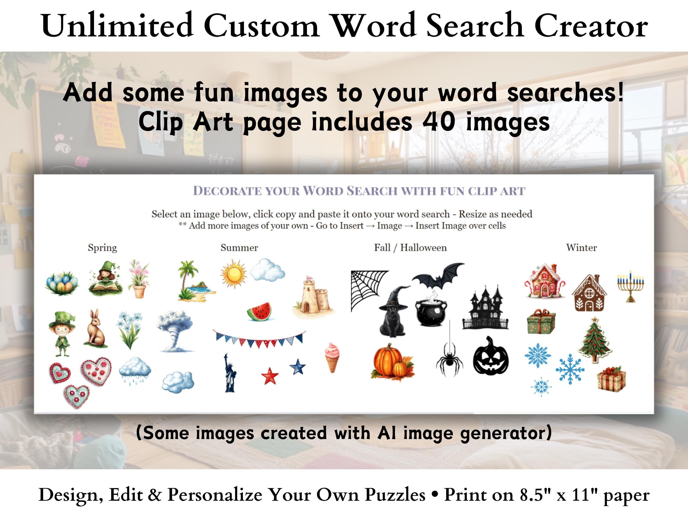 Unlimited Custom Word Search Creator | Fully Editable | Use With Google ...