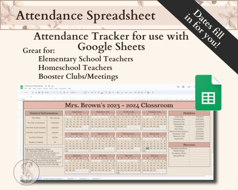 Student Attendance Tracker Spreadsheet | Google Sheets Compatible ...