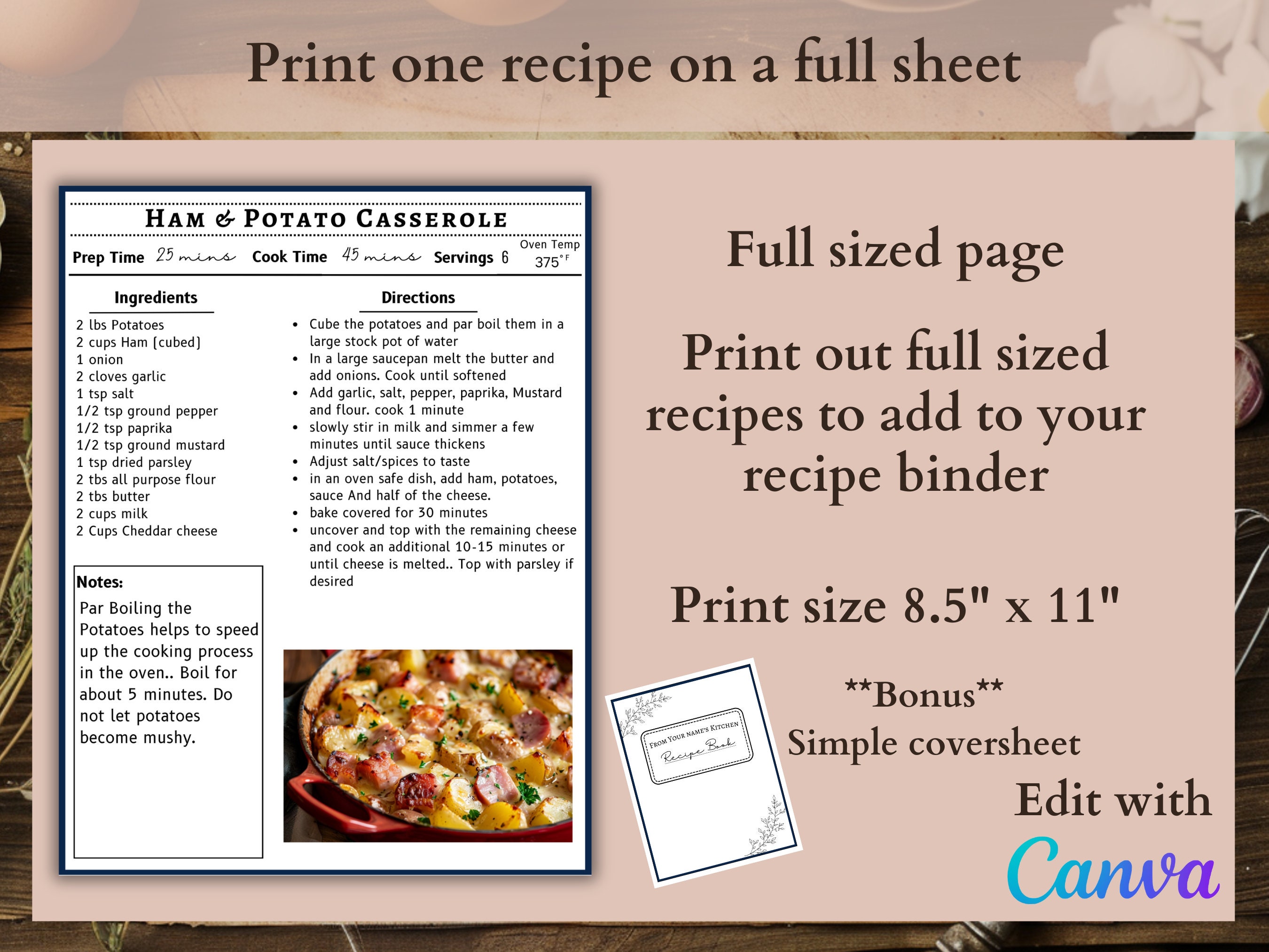 Editable Recipe Card Template | Multiple Sizes | Printable Recipe ...