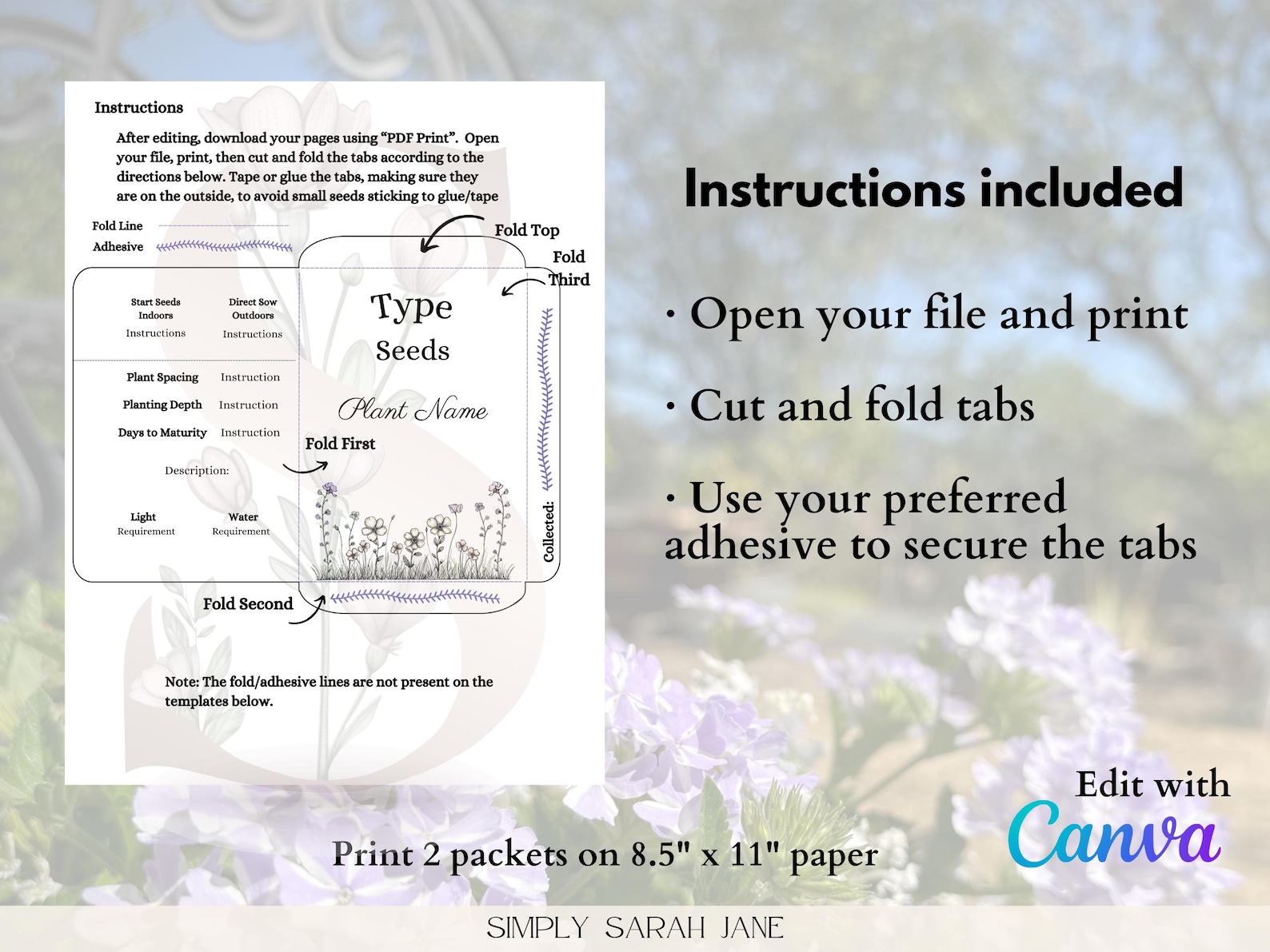 Printable Seed Packet Template for Canva | Editable DIY Seed Storage ...