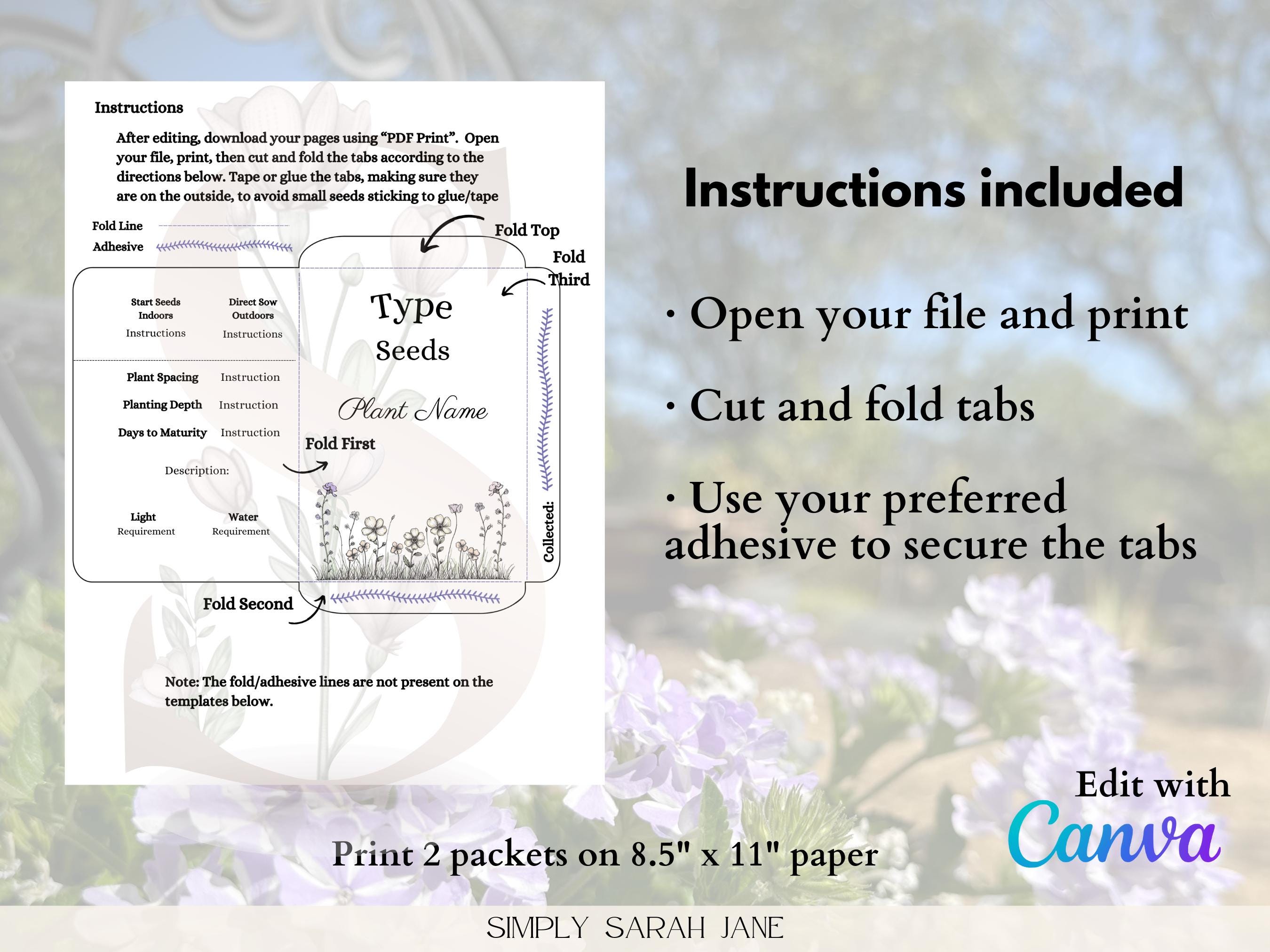 Printable Seed Packet Template for Canva | Editable DIY Seed Storage ...