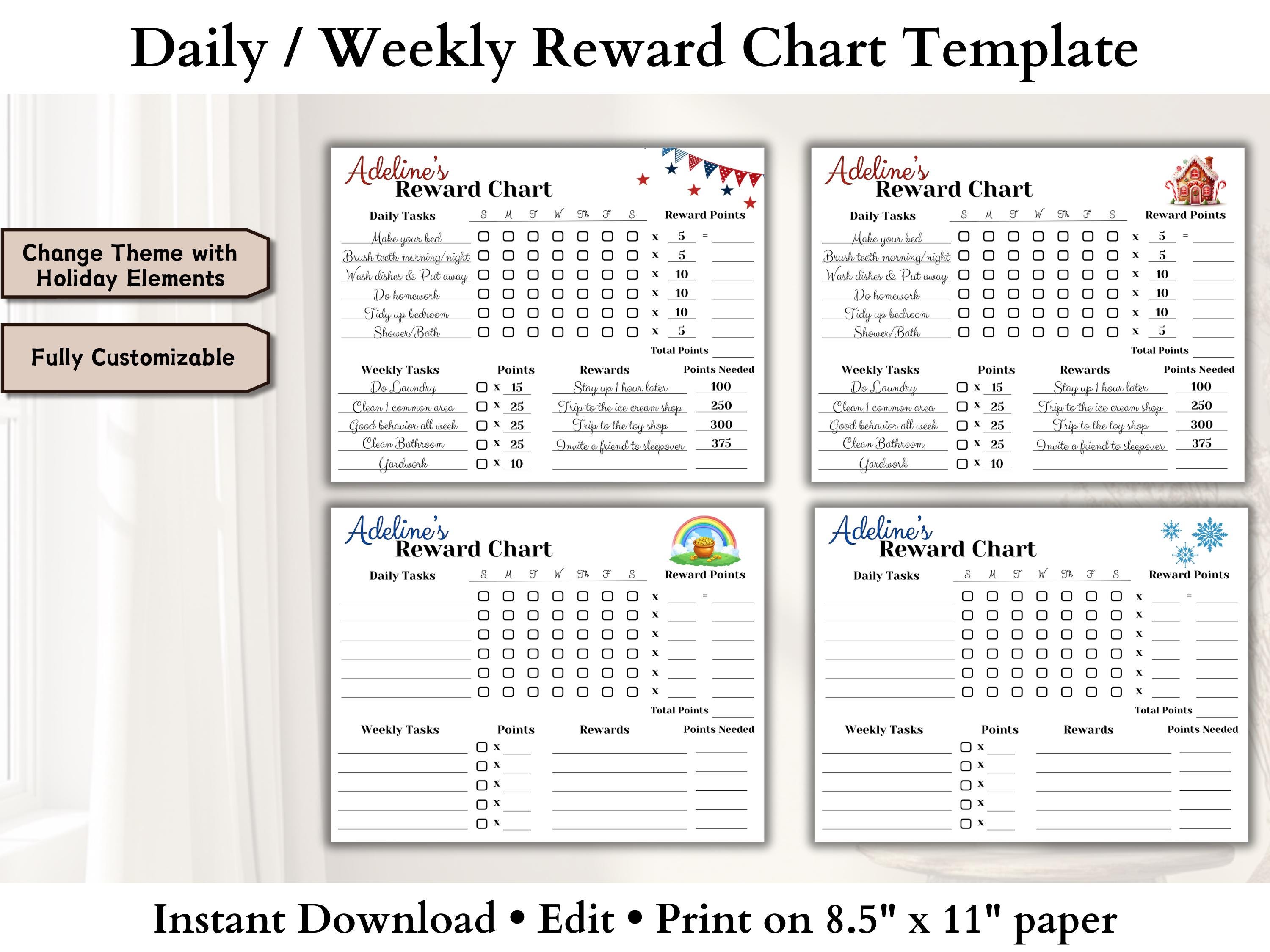 EDITABLE Daily & Weekly Reward Chart for Kids Canva Template Instantly ...