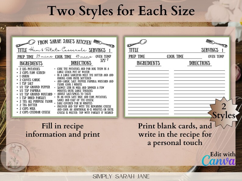 Recipe Card Templates Editable in Canva Instant Download 3x5 4x6 5x7 ...