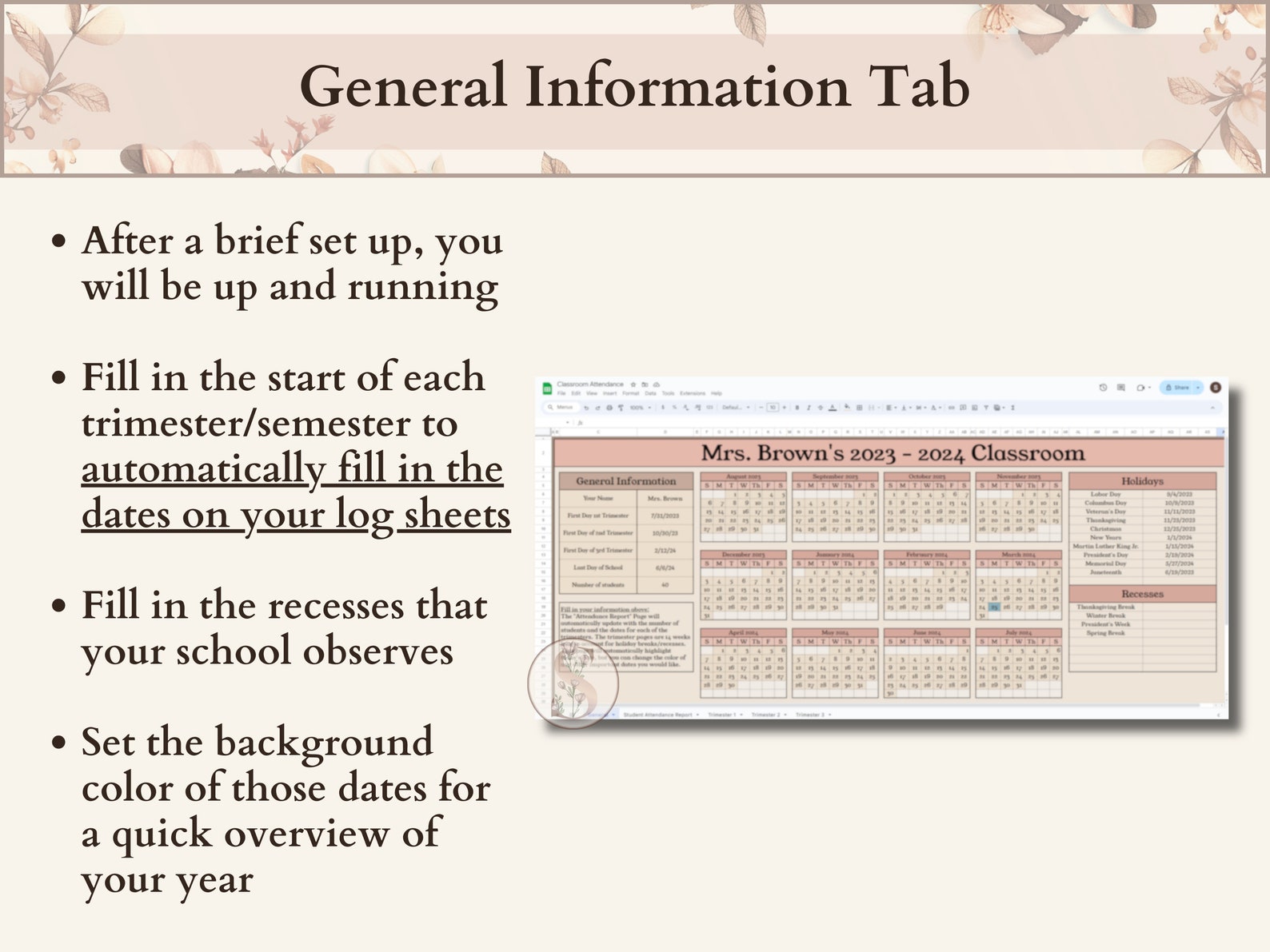 Student Attendance Tracker Spreadsheet | Google Sheets Compatible ...