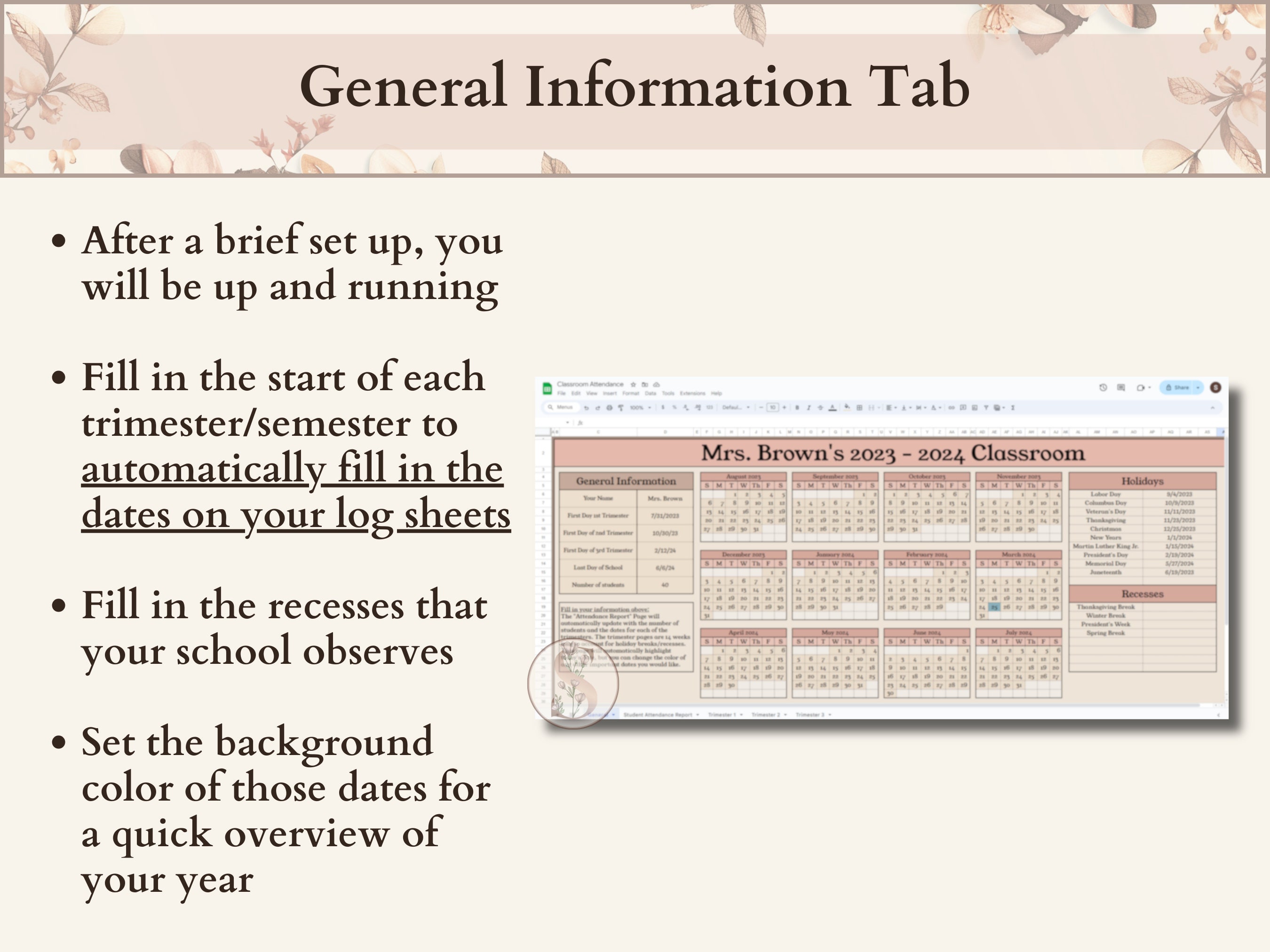 Student Attendance Tracker Spreadsheet | Google Sheets Compatible ...