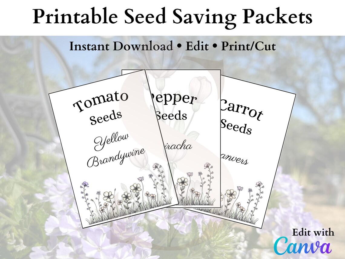 Printable Seed Packet Template for Canva | Editable DIY Seed Storage ...