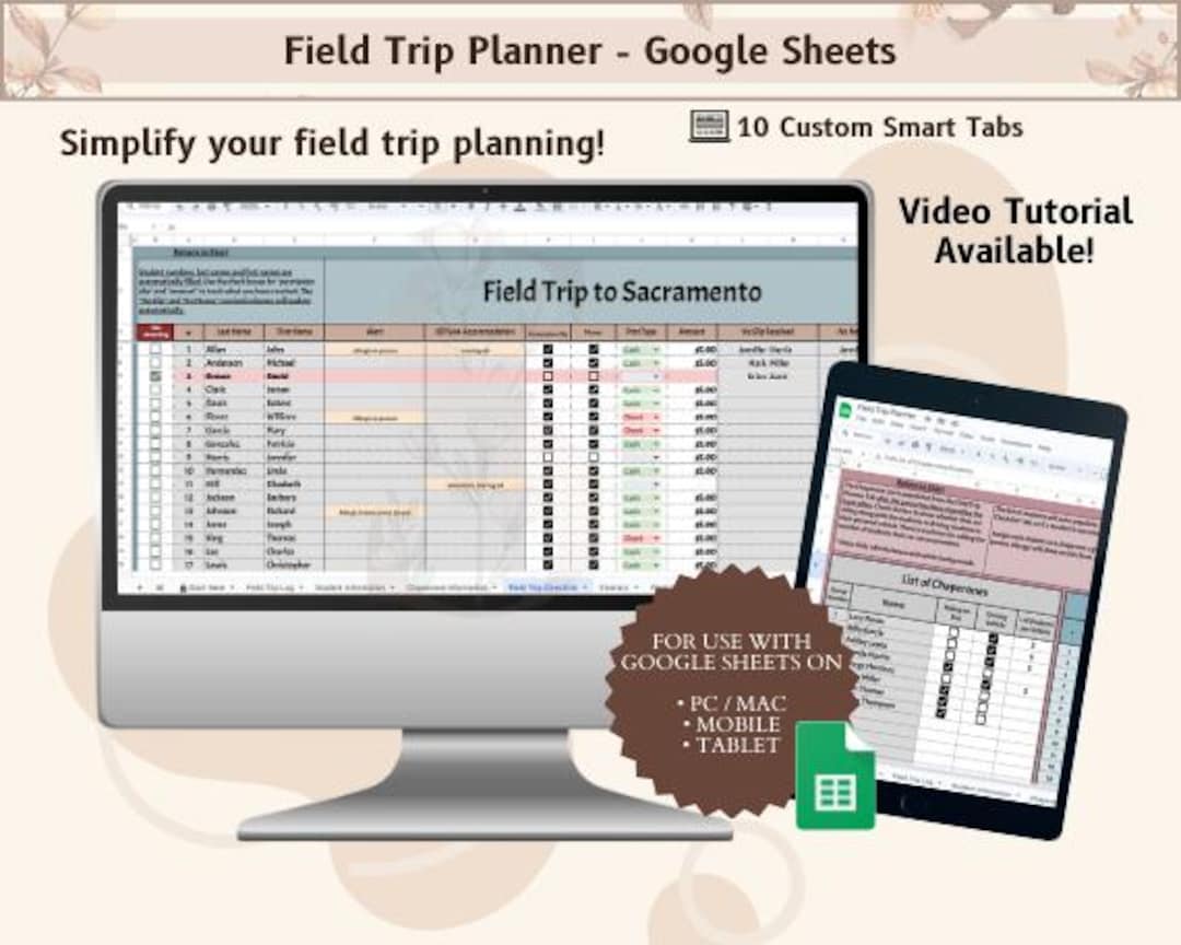 Field Trip Spreadsheet for Teachers | Google Sheets | Chaperone/student ...