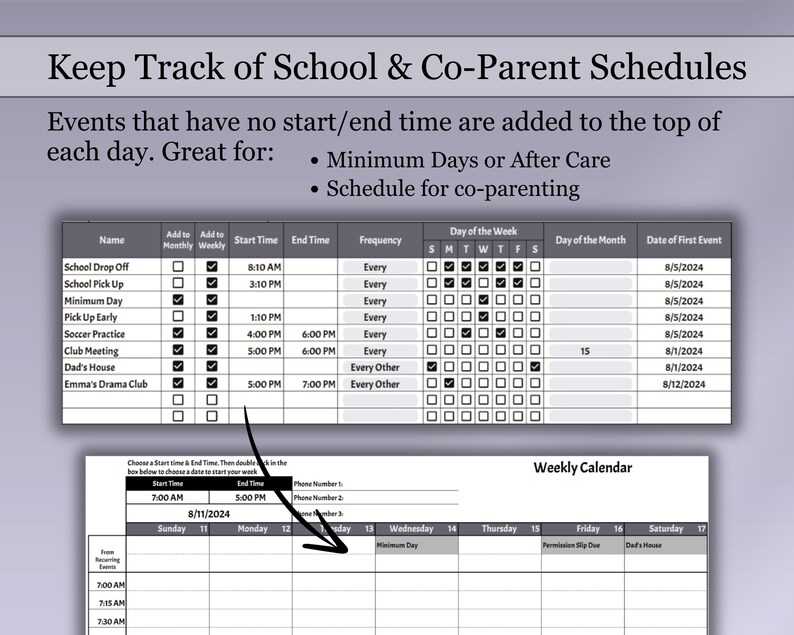 Daily Schedule Spreadsheet | Printable Family Routine Organizer, Child ...