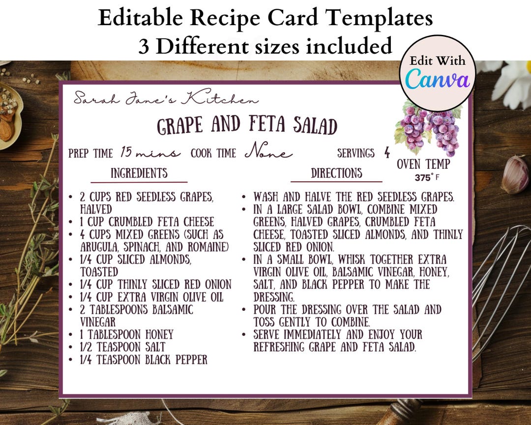 EDITABLE Recipe Cards | CANVA Templates in Multiple Sizes | Half Page ...