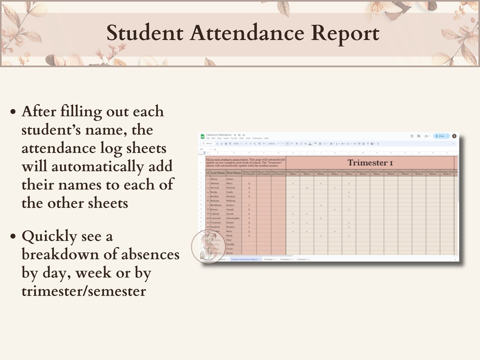 Student Attendance Tracker Spreadsheet | Google Sheets Compatible ...