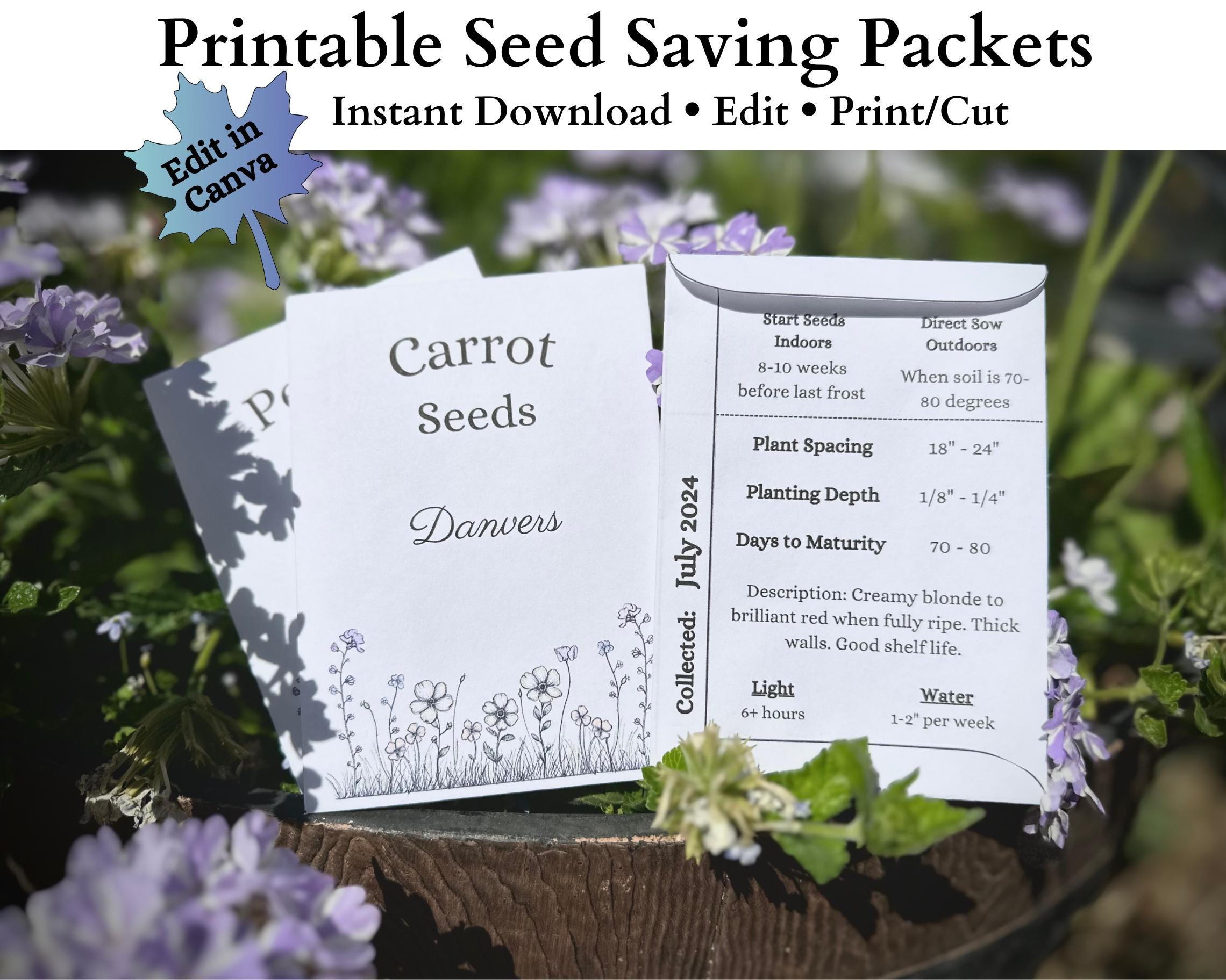 Printable Seed Packet Template for Canva | Editable DIY Seed Storage ...